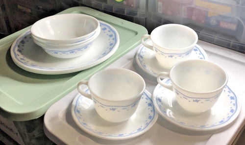 VTG Corelle Dinnerware “Morning Blue” Pattern. 12 Pcs 2pc Place Setting ...