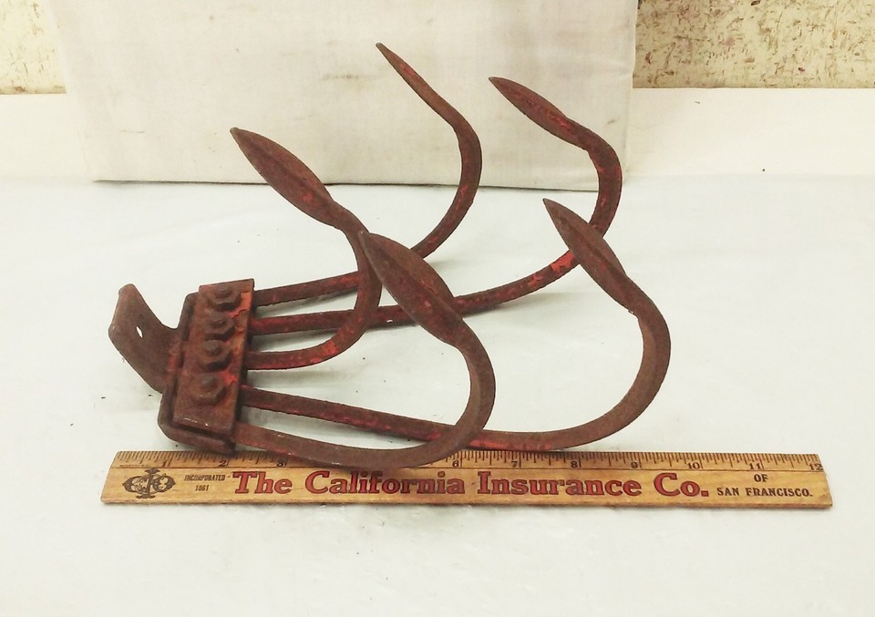 Vtg antique 5 tine hand pull cultivator claw hoe plow rake farm garden ...