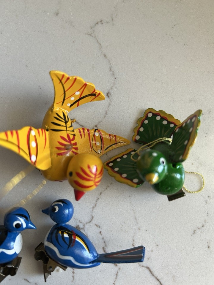 Vintage German-Style Wooden Bird Christmas Clip Ornaments 13 Total 3 ...