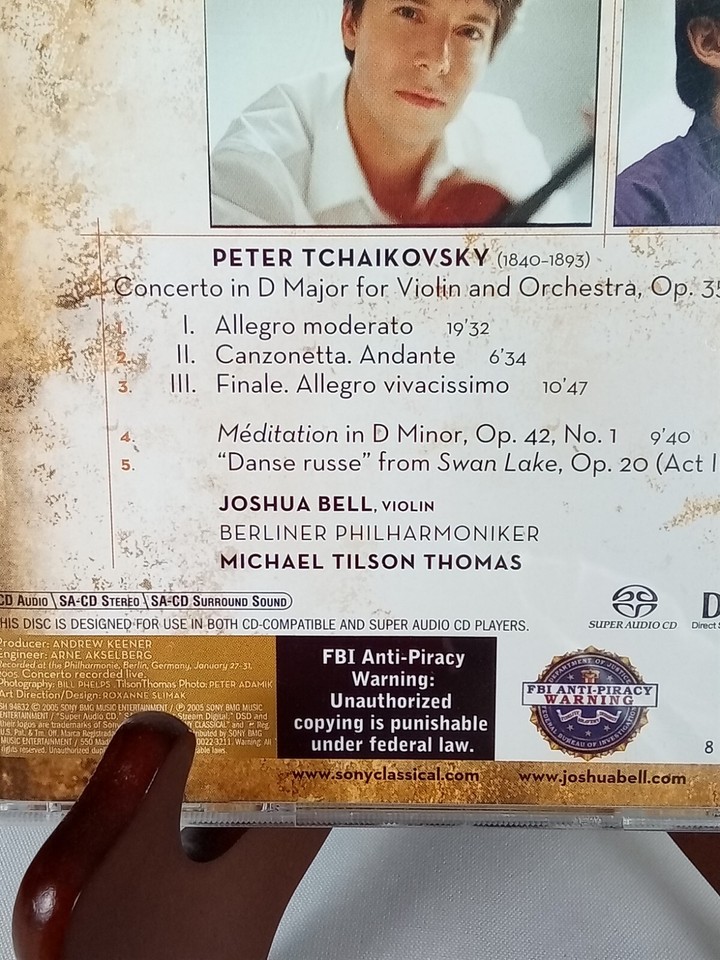 Tchaikovsky Violin Concerto Bell Tilson Thomas Joshua Bell 5 Track Cd ...