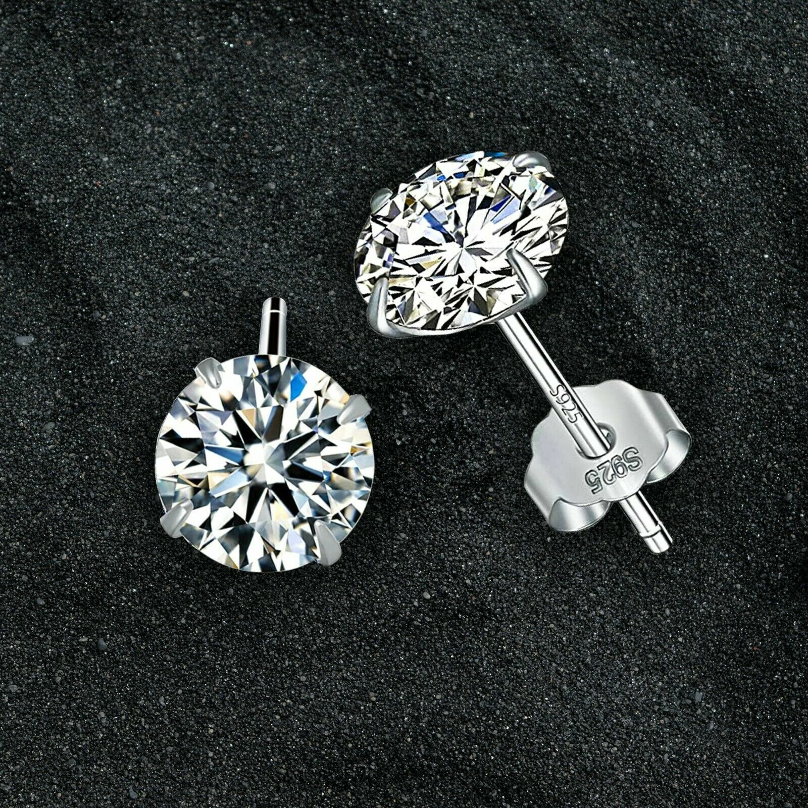 Genuine 925 Sterling Silver Stud Earrings Set CZ Cubic Zirconia Ladies ...