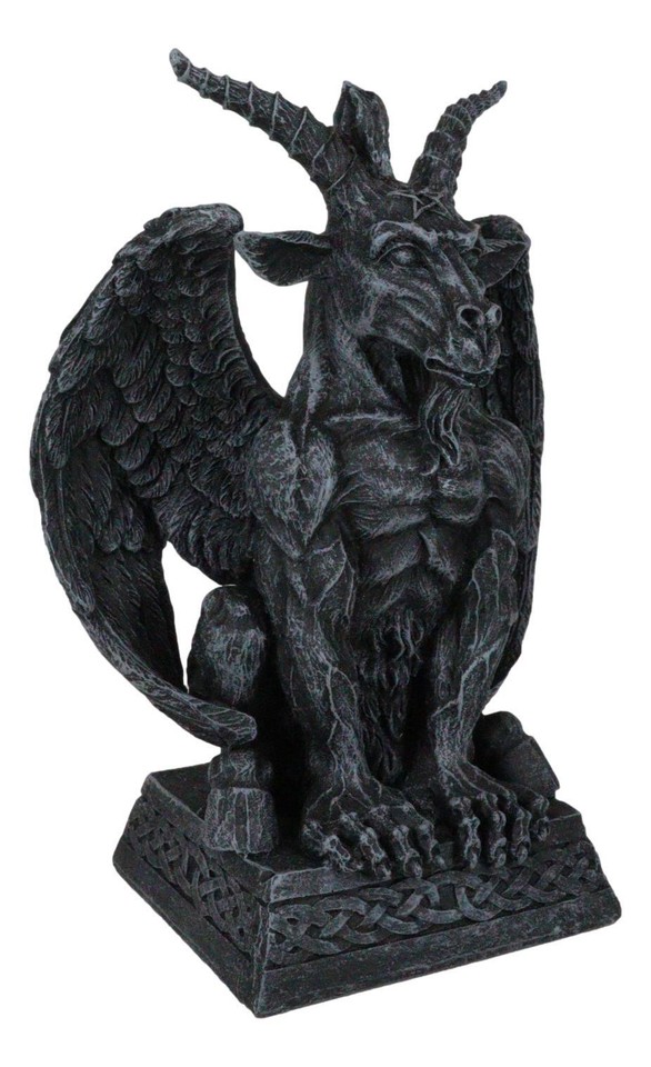 Gothic Sabbatic Goat Winged Baphomet Gargoyle Crouching On Pedestal ...
