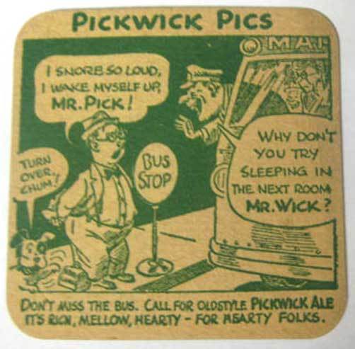 PICKWICK ALE Beer COASTER MAT w/ MAN Haffenreffer, Boston MASSACHUSETTS ...