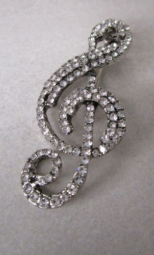 New crystal musical note treble clef brooch silver bling Art deco ...