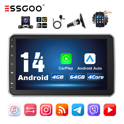 10" Rotatable Android 14 4+64G Carplay Stereo Radio GPS WIFI 1 DIN ...