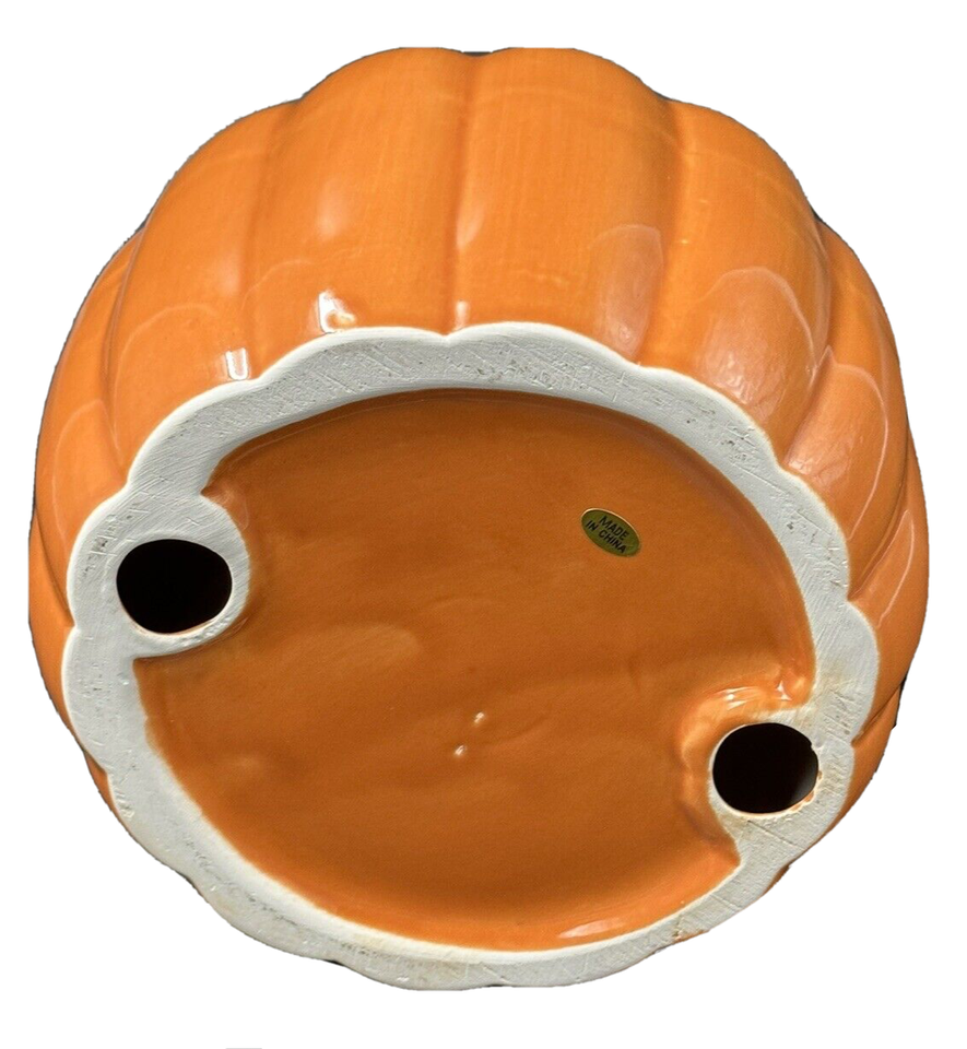 Hello Fall Orange Ceramic Pumpkin with Gold Stem 8 Inches High ...