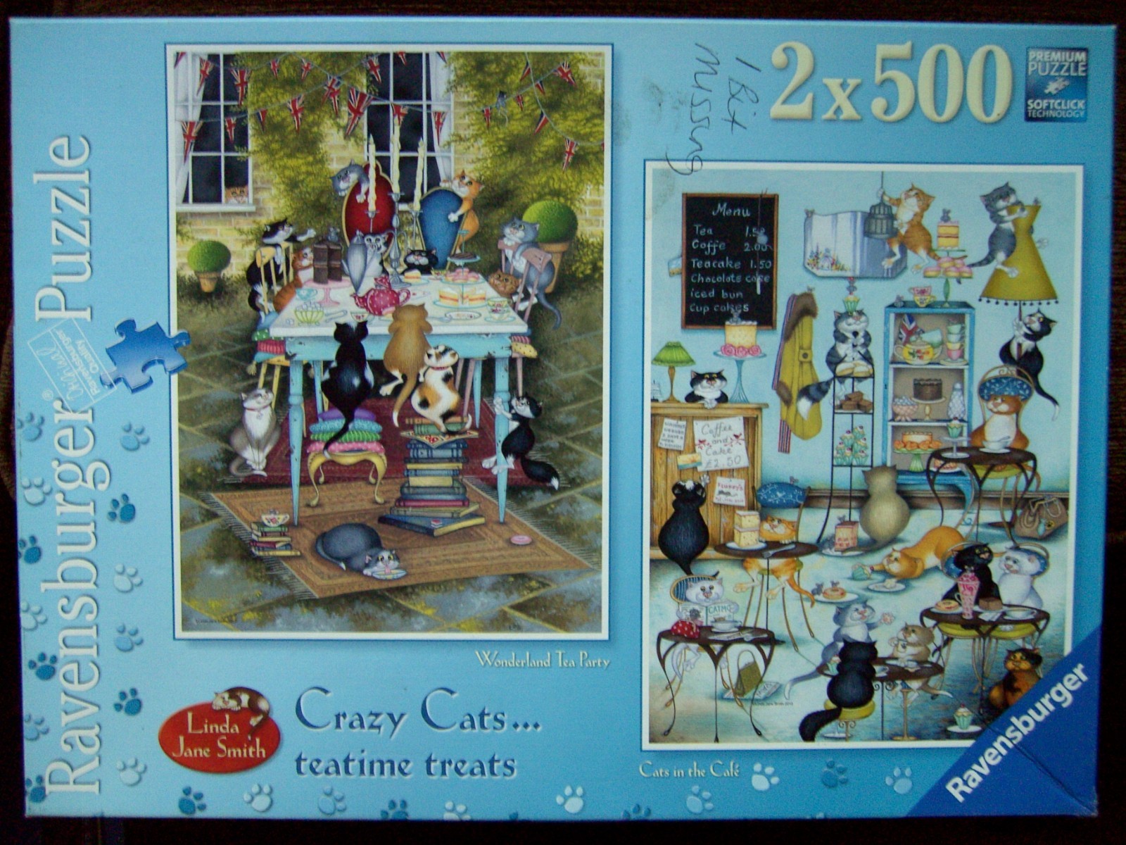 A 2 X 500 piece puzzle titled Crazy Cats Teatime Treats ( See ...