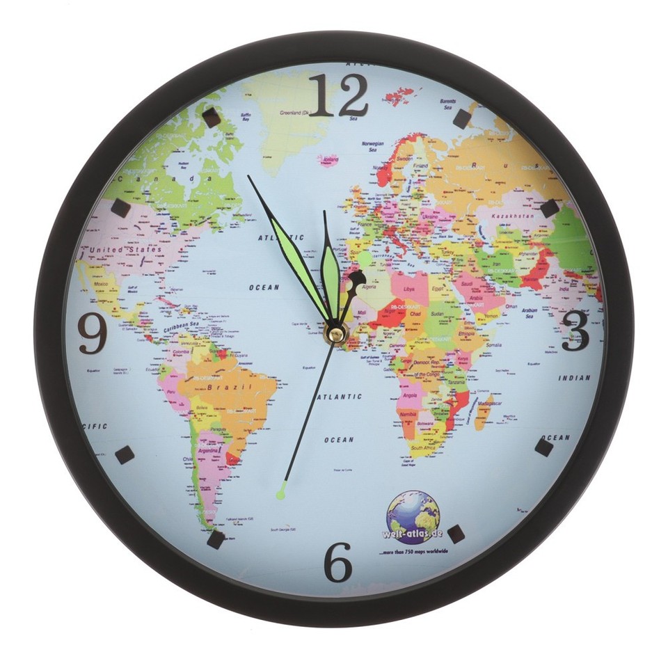 Wall Decorative Clock Decor World Map Wall Clock Battery Operated ...