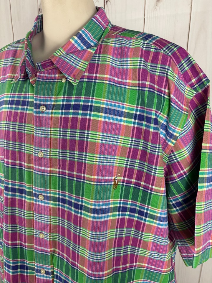 Ralph Lauren Pink Green Blue Plaid Short Sleeve Button Up Shirt - Size ...