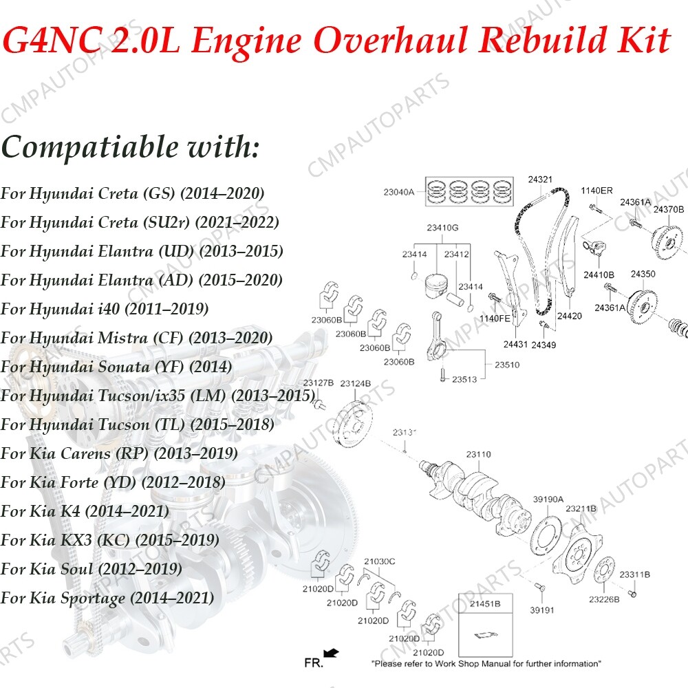 G4NC 2.0L Engine Overhaul Rebuild Kit w/ Crankshaft & 4X Conrods For ...