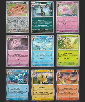 Pokemon EEVEE EVOLUTION w/ Holo Rares Complete 9 Card Set NM Umbreon ...