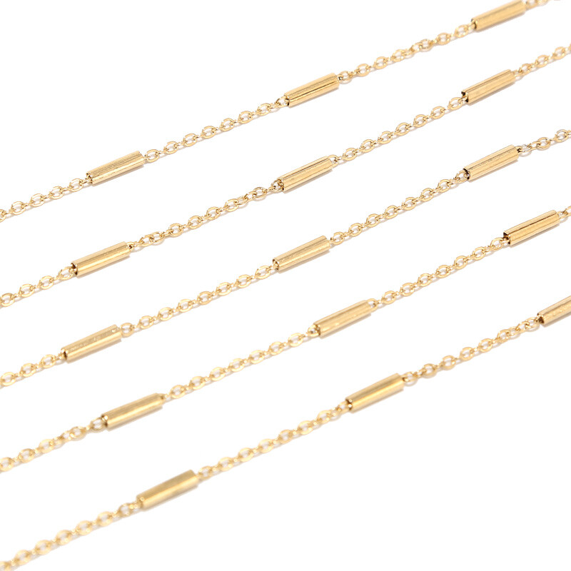 5Meters Gold Plated Stainless Steel Tube Beaded Cable Link Chain DIY ...