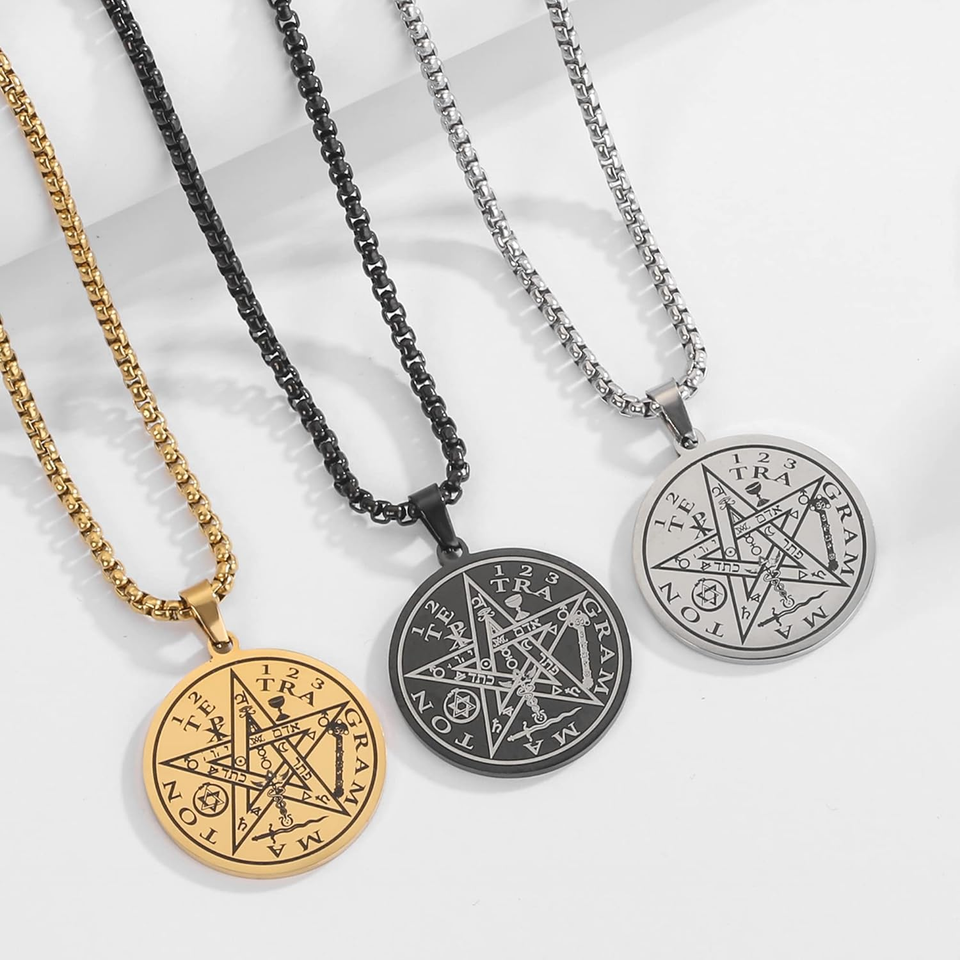 Tetragrammaton Pentacle Necklace for Men Pentagram Protection Amulet ...