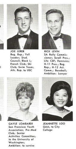 1964 LOWELL HIGH SCHOOL YEARBOOK, SAN FRANCISCO, CA RICK LEVIN ...
