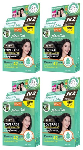 4 x Lolane Nature Code Grey Coverage Color Shampoo Easy To Use N2 Dark ...