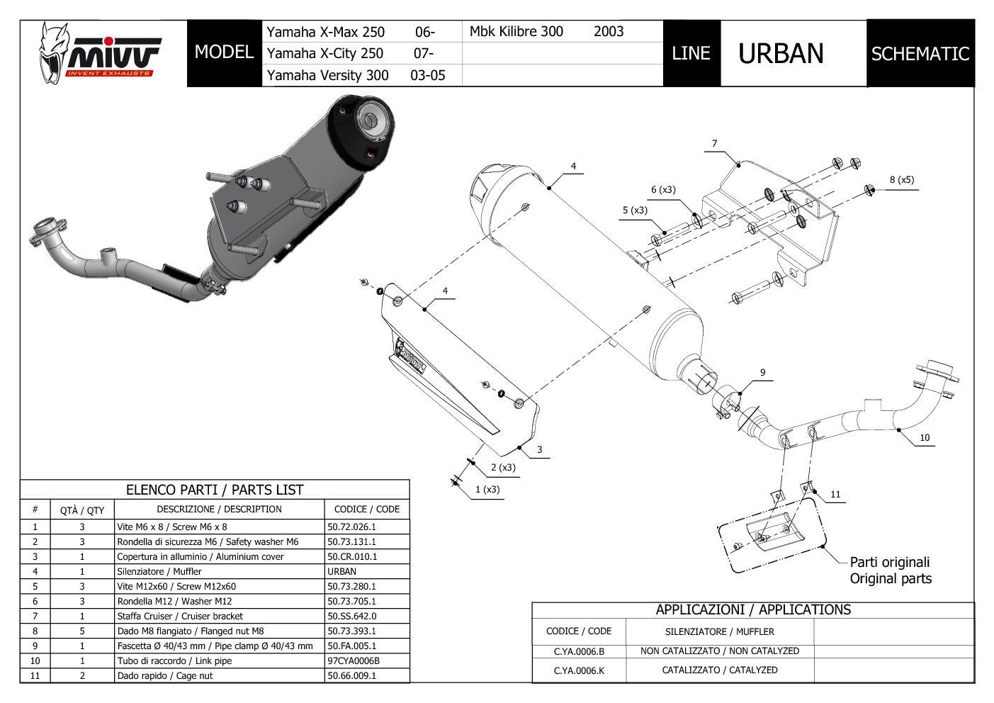 Mivv Approved Complete Exhaust Urban Steel for Yamaha Versity 300 2003 ...