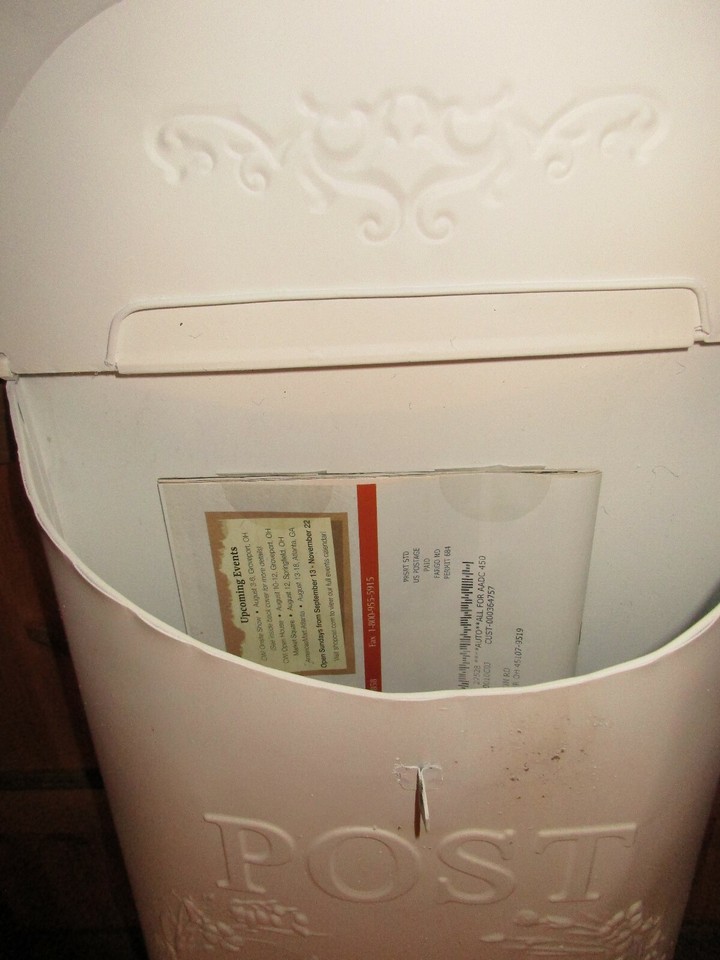 White Vintage Style Post Box Embossed Metal Mailbox with Rustic Aged ...
