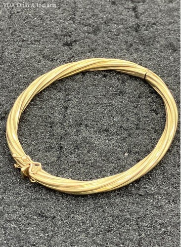 14K Yellow Gold Twisted Bangle Bracelet w Double Safety Latches | eBay