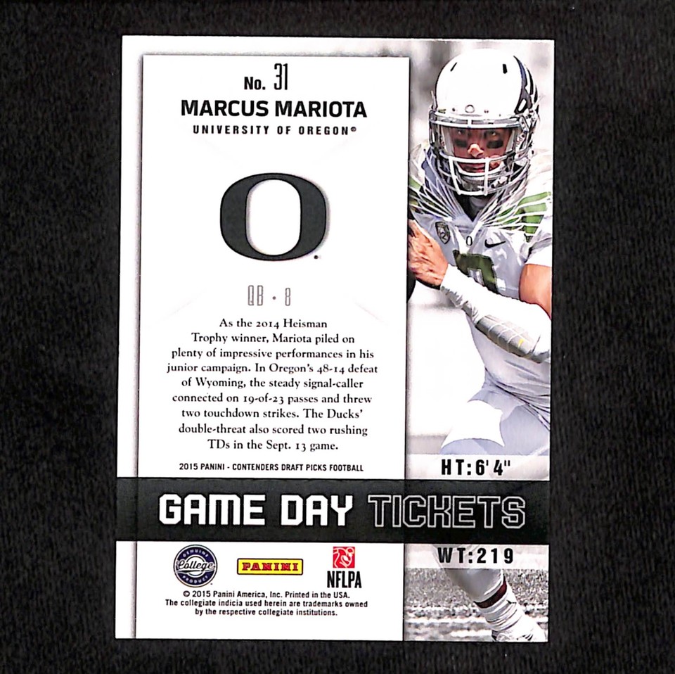 Marcus Mariota 2015 Panini Contenders Draft Picks Game Day Tickets #31 ...