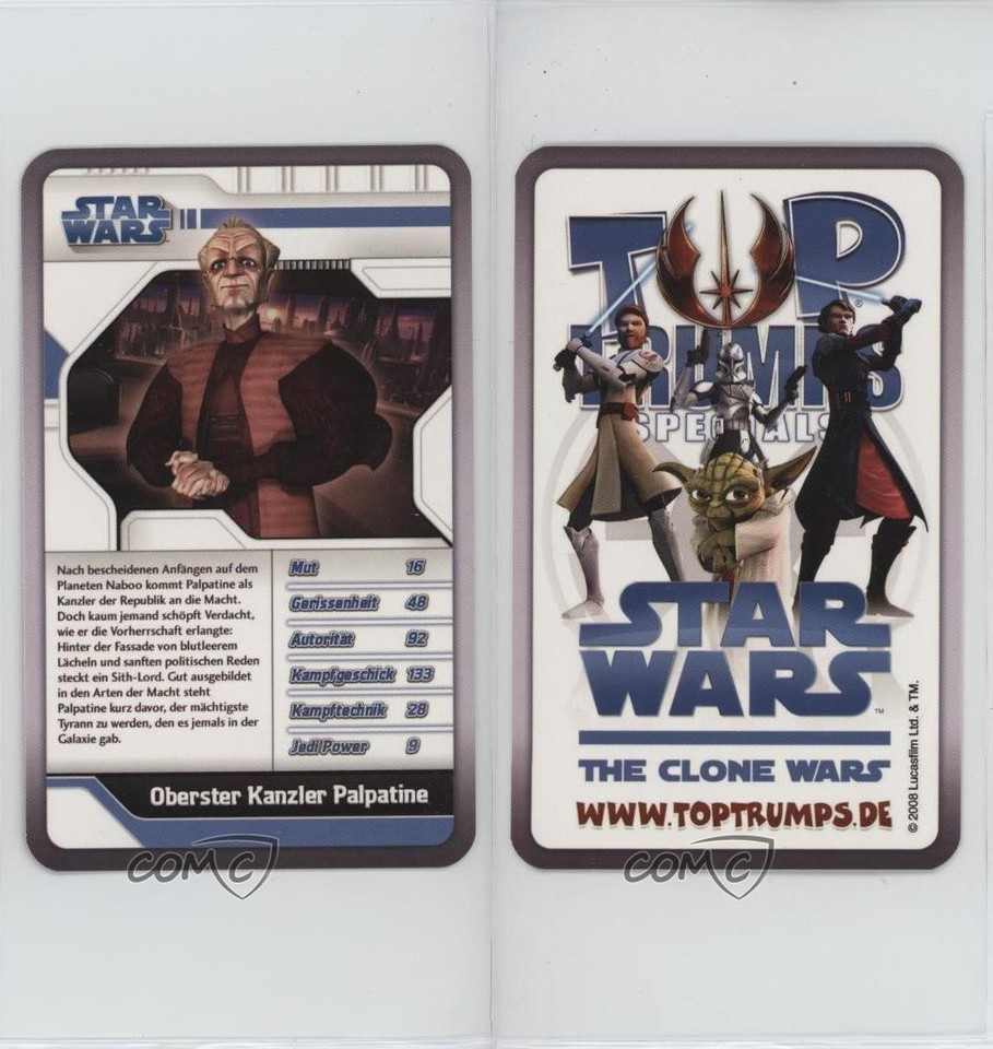 2008 Top Trumps Specials - Star Wars The Clone German Emperor Palpatine ...