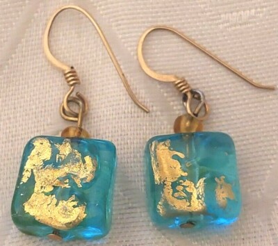 Vintage Bimini Orplid Style Hand made Gold Blue Glass Earrings | eBay