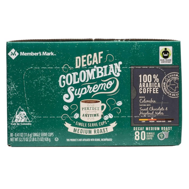 Member's Mark Decaffeinated Colombian Coffee 80 Single-serve Cups for ...
