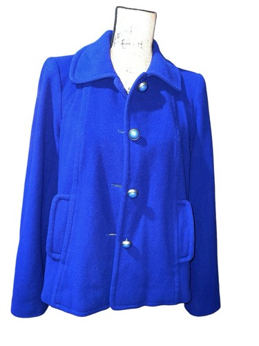 Louben Womens Jacket Royal Blue Wool & Cashmere Blend Button Up Jacket ...
