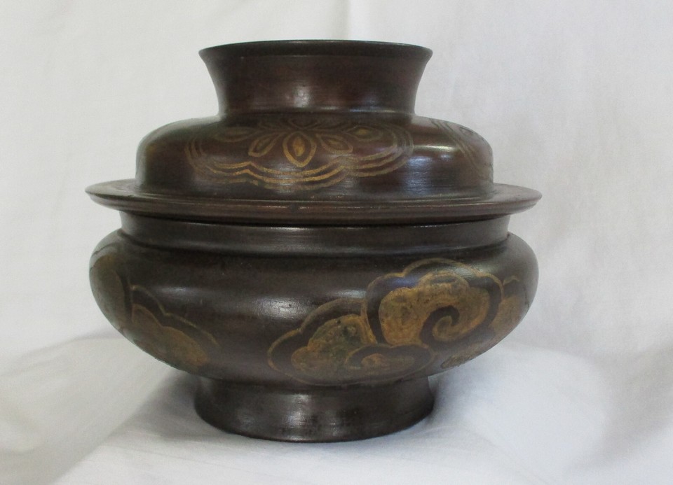 Antique Tibetan Burl Wood & Gold Painted Tsampa Food Bowl with Lid 7 ...
