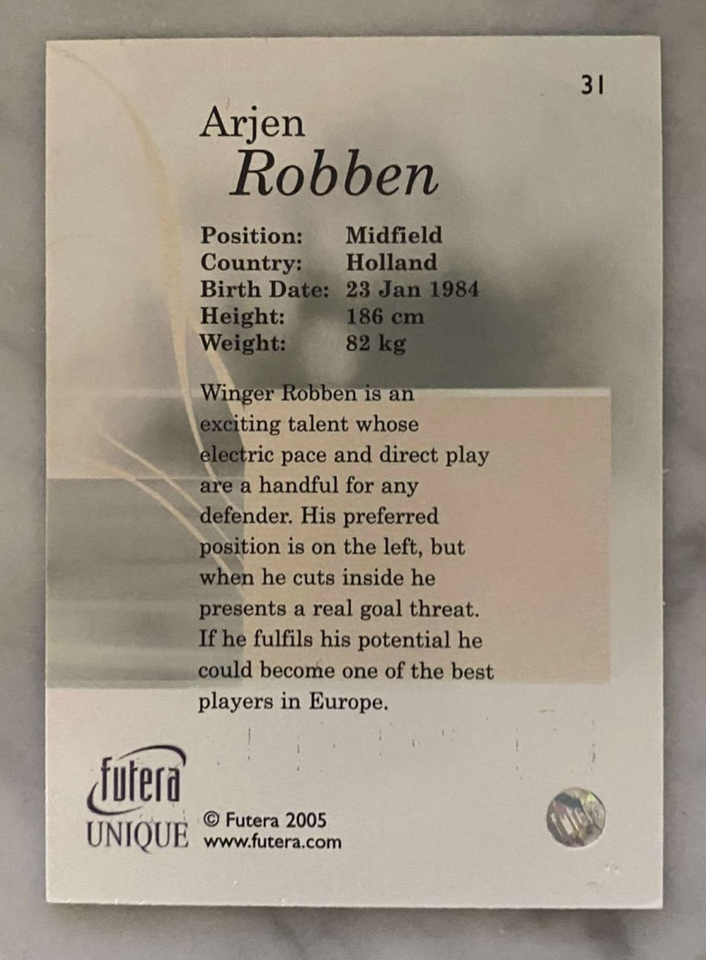 2005 Futera Unique World Football Arjen Robben #31 Netherlands Bayern ...