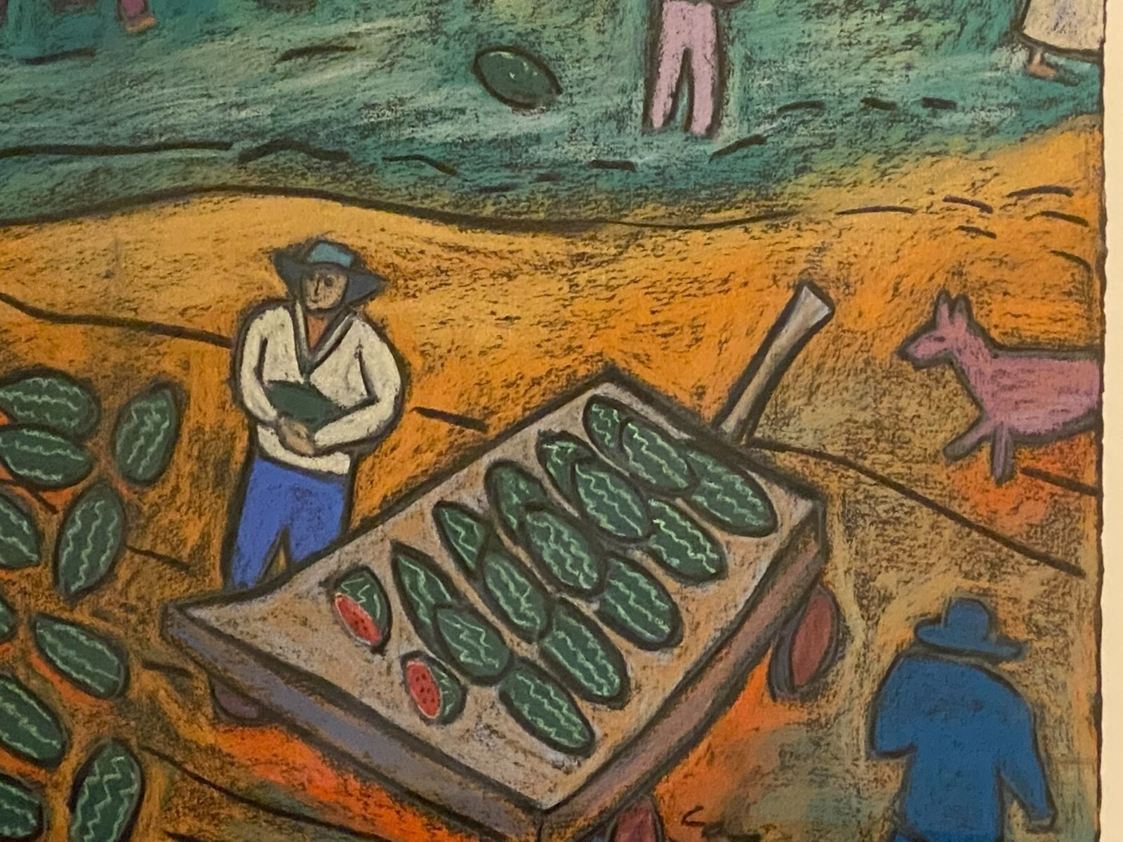 Vintage Large Framed Pastel Watermelon Picker by George Colin Folk Art ...