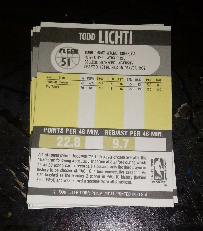 1990 Fleer - Todd Lichti Rookie #51 - Many Non - Sport & Sport Cards ...