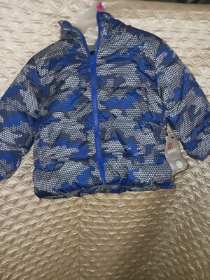 SWISS TECH Blue Gray Camo Puffer Jacket with Hood Fleece Lined Zip Up ...