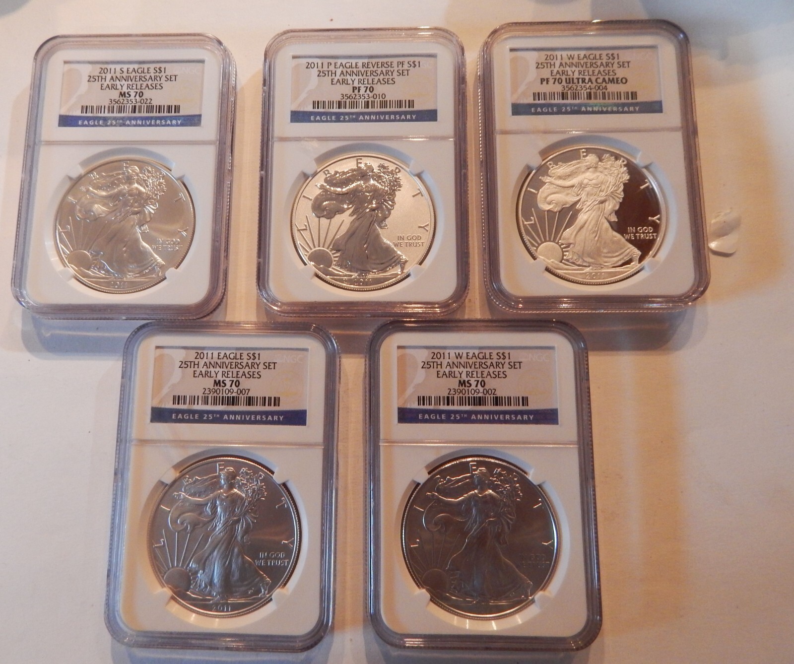 2011 Silver American Eagle $1 5 Coin Anniversary Set NGC MS70 PF70 Rev ...