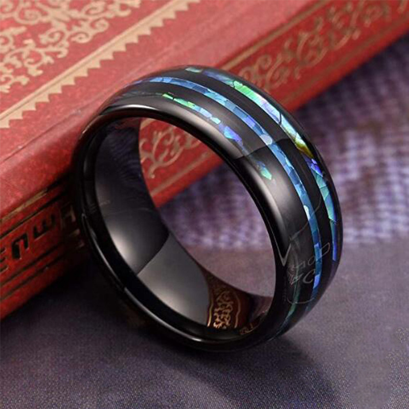 Size 7# 8mm Tungsten Carbide Ring Imitation Abalone Shell Strip Comfort ...