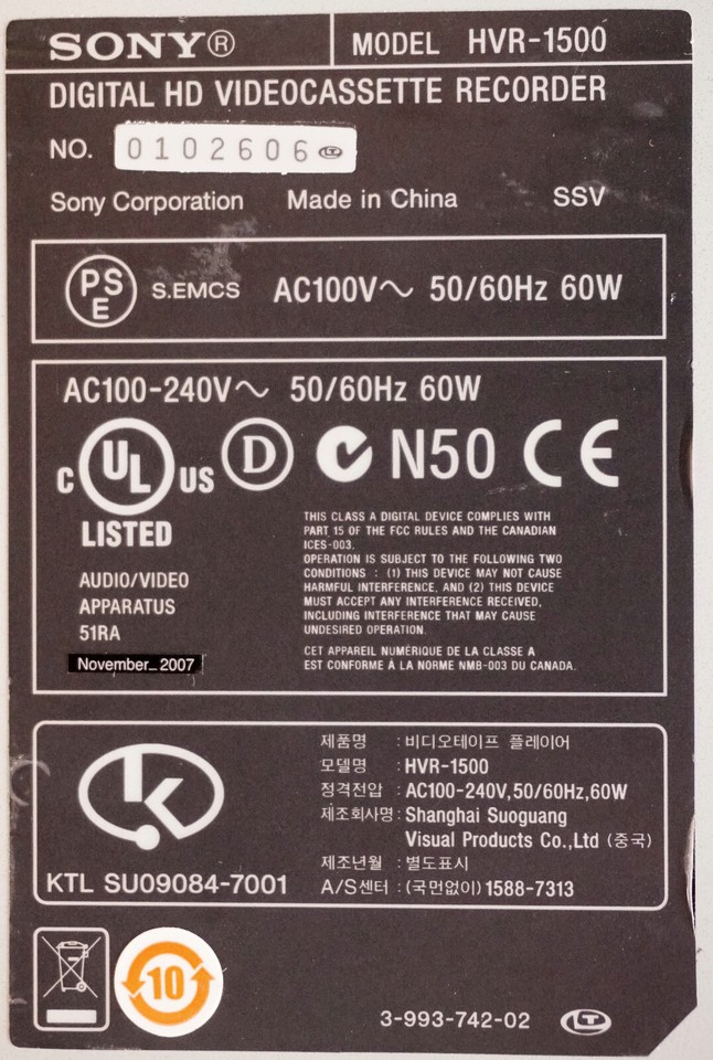 Sony HVR-1500 HDV/DVCAM Mini DV Player Recorder - Very Low Hours | eBay