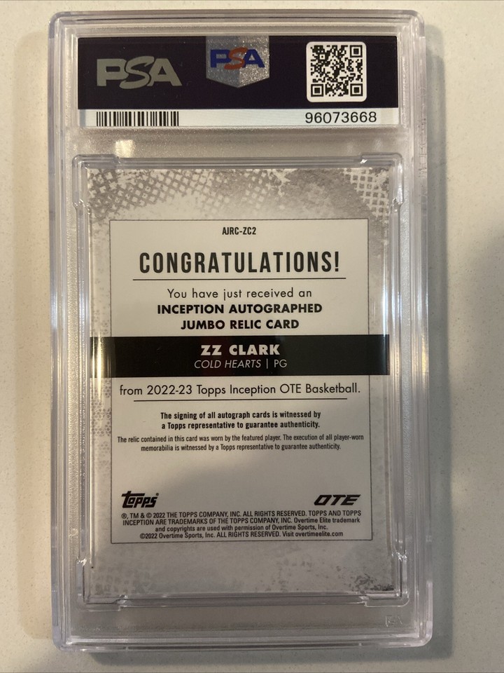 2022 INCEPTION OTE RC ZZ CLARK 6/10 AUTO JUMBO 2 CLR PATCH RELIC-BLUE ...