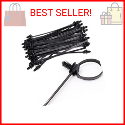 Push Mount Zip Ties, 8 inch Cable Zip Tie Black Wire Tie with Push Pin ...