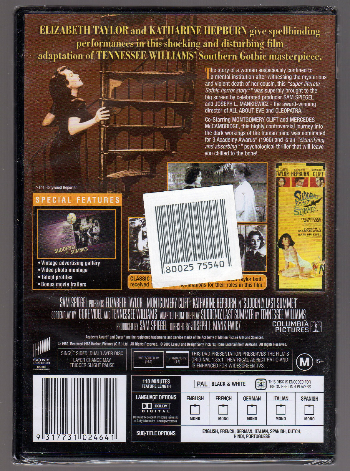 Suddenly Last Summer (1959) DVD New & Sealed reg.4 - Taylor - Hepburn ...