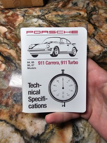 Porsche Technical Specifications factory book, 84,85,86,87 911 Carrera ...