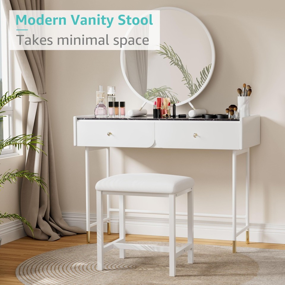 Small Vanity Stool Cute Stools with Cushion White Makeup Chair for ...