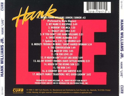 HANK WILLIAMS, JR. - HANK LIVE NEW CD 715187791725| eBay