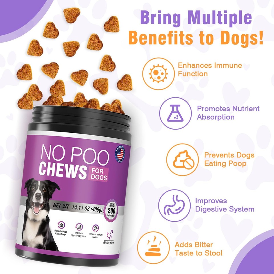 200 Chews No Poo Chews for Dogs-Coprophagia Stool Eating Deterrent for ...