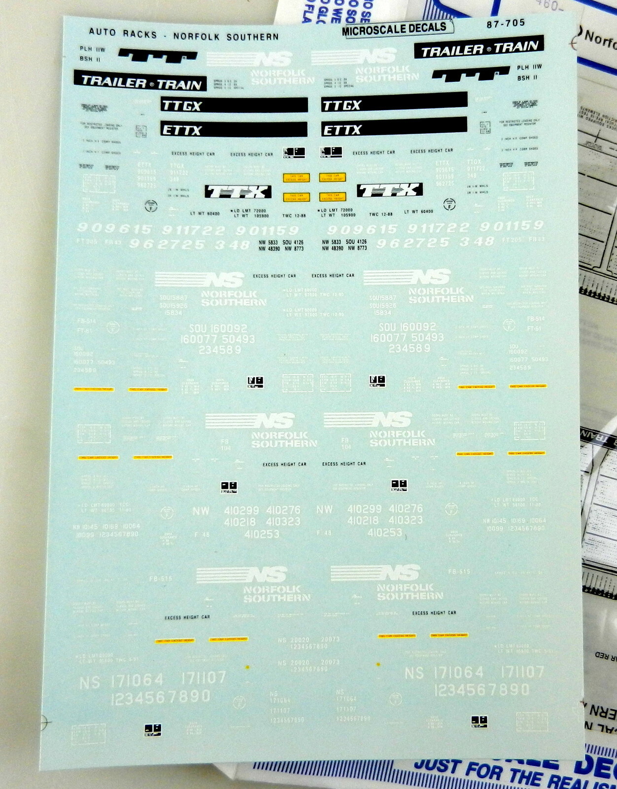 Microscale HO Decals 87-705 NS Norfolk Southern TTX Autoracks Cars ...