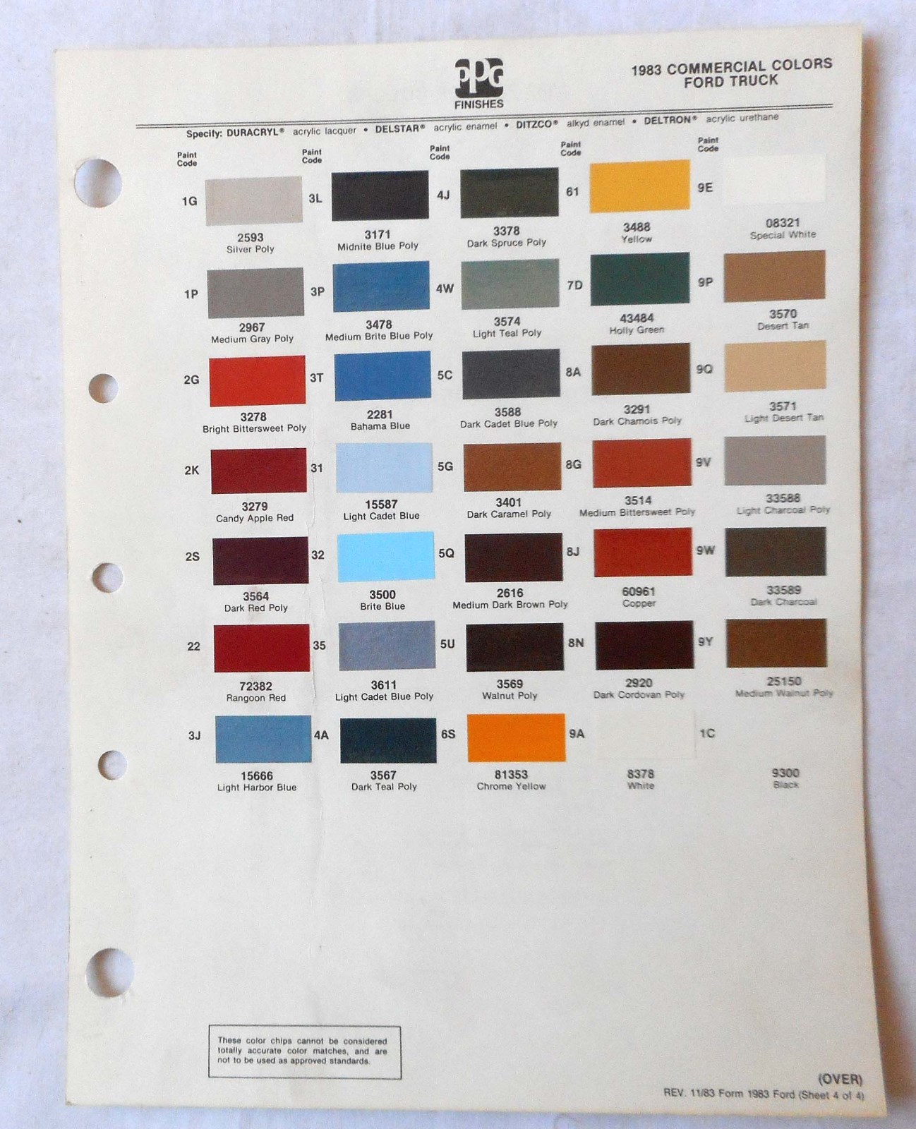 1983 FORD TRUCK PPG COLOR PAINT CHIP CHART ALL MODELS ORIGINAL | eBay