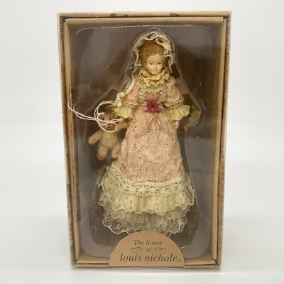 The House Of Louis Nichole 5” Doll Holding Teddy Bear Ornament 1999 New ...