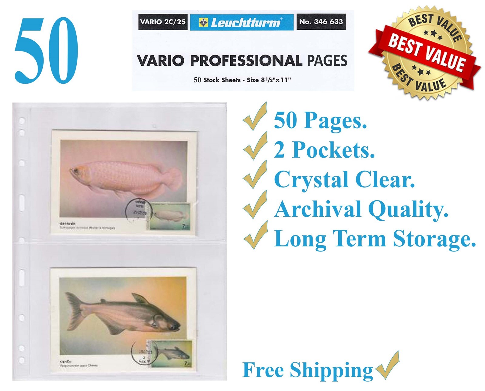 50 Lighthouse Vario 2C Pages Clear 2 Pockets Archival Safe Stamp ...