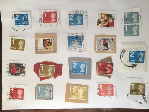 SELECTION OF 1ST and 2ND LARGE gb stamps USED MOST ON ENVELOPE PAPER ...