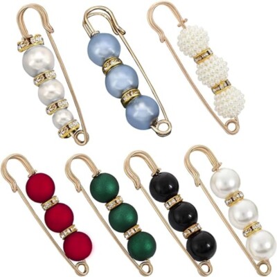 7PCS 7Color Clothing Safety Pins Faux Pearl Decorative Pins for Waist ...