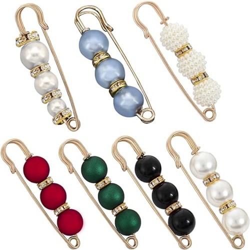 7PCS 7Color Clothing Safety Pins Faux Pearl Decorative Pins for Waist ...