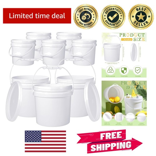 8 Pack 1.3 Gallon Food Safe Plastic Buckets with Airtight Lids & Sturdy ...